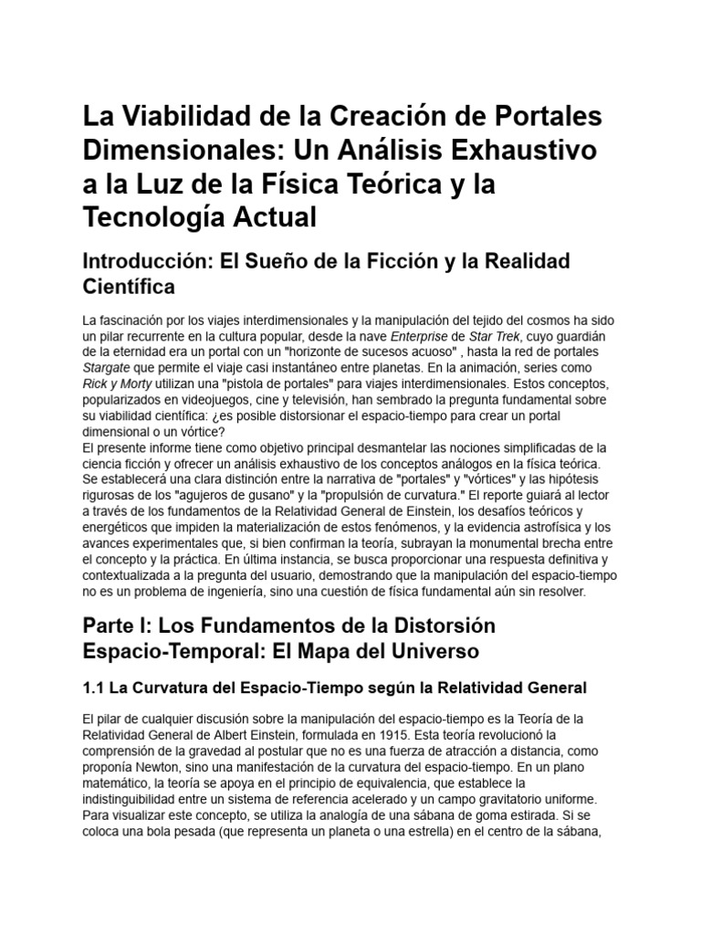 Portales Dimensionales - Física y Ficción | PDF | Relatividad general ...