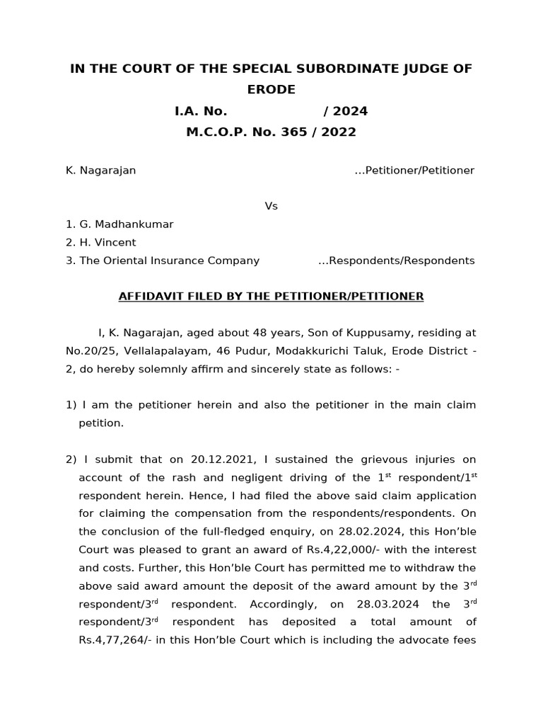 MCOP 365 of 2022 Cheque Petition Aff | PDF | Legal Procedure