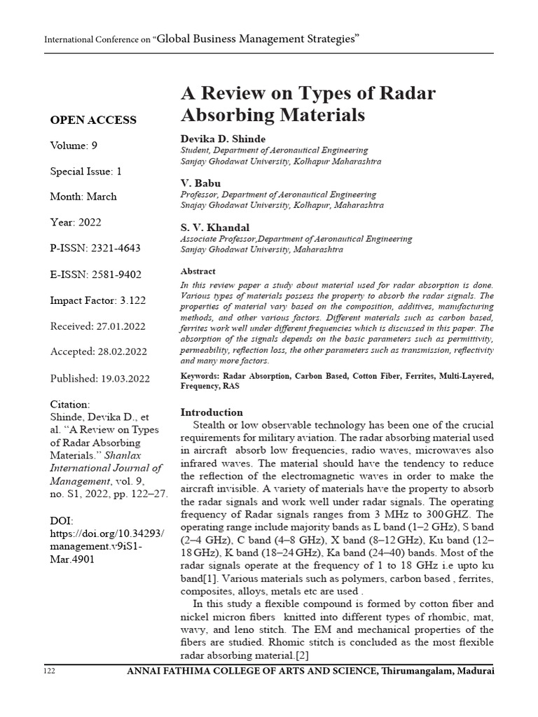 A Review On Types of Radar Absorbing Materials | PDF | Composite ...