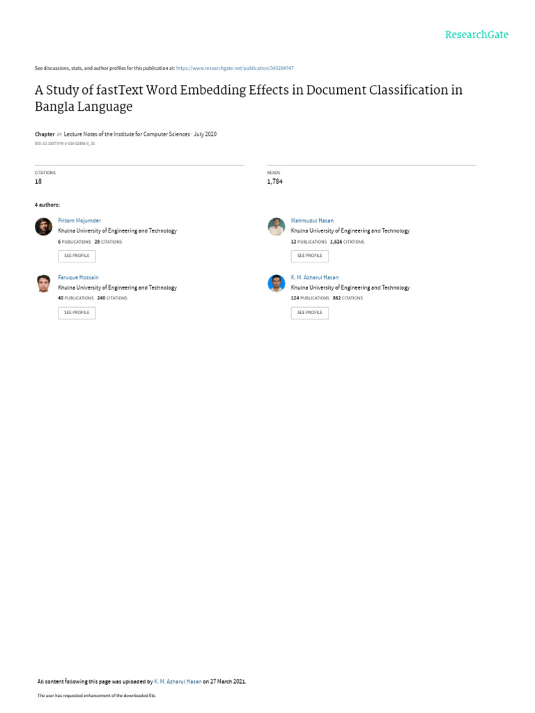 A Study of Fasttext Word Embedding Effects in Document Classification ...