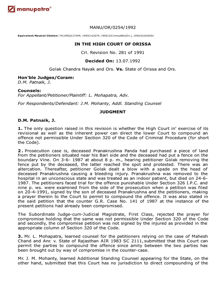 Golak Chandra Nayak and Ors Vs State of Orissa AndO920252COM386517 ...