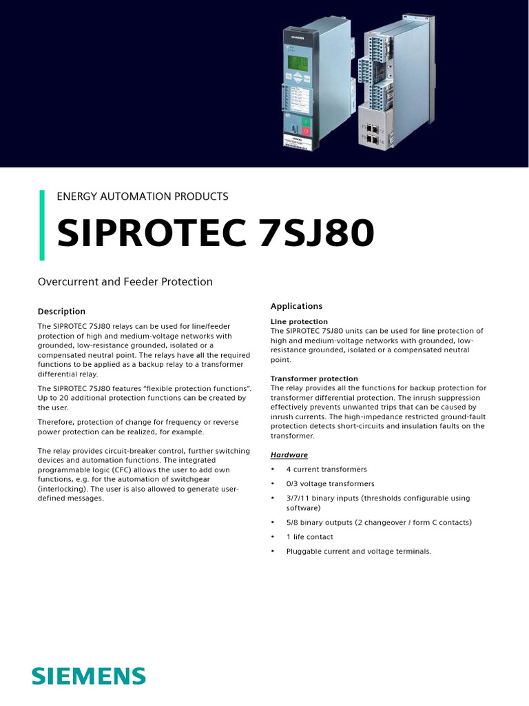 Siprotec 7sj80 Profile | PDF | Relay | Transformer