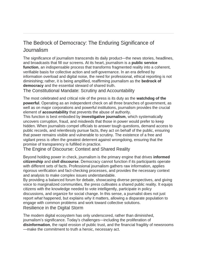 The Bedrock of Democracy The Enduring Significance of Journalism | PDF ...