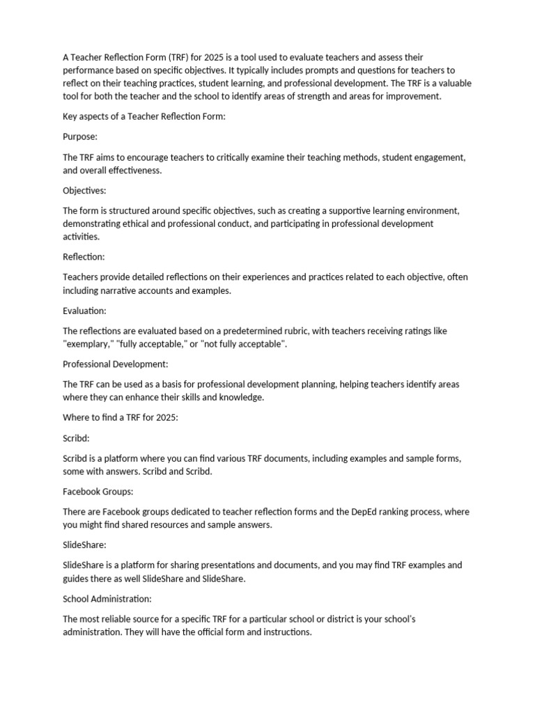 A Teacher Reflection Form | PDF