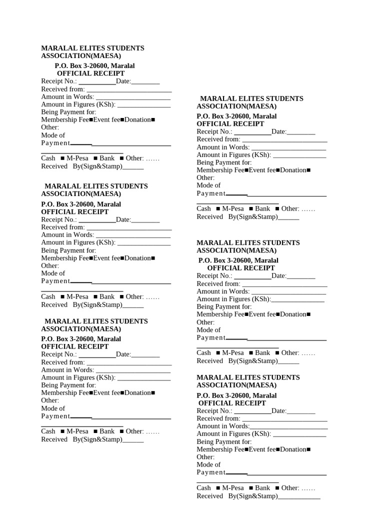 MAESA Official Receipt Multi | PDF | Money | Service Industries