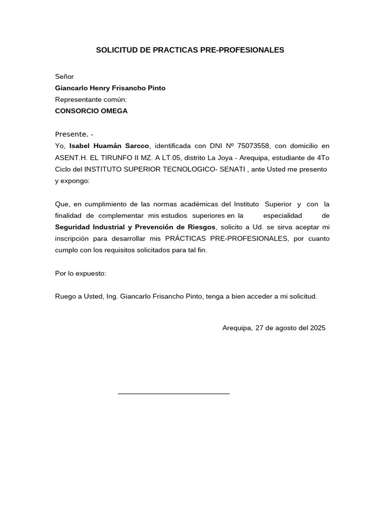 Solicitud de Prácticas en Seguridad Industrial | PDF