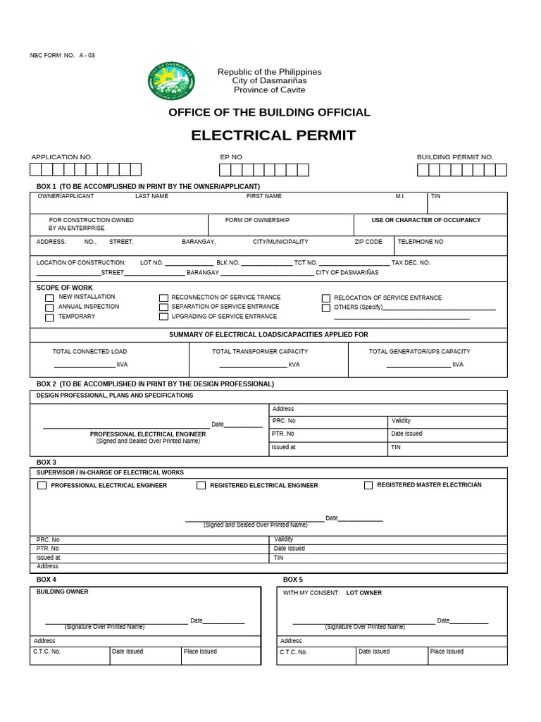 Electrical Permit (FRONT) | PDF | Electrical Engineering