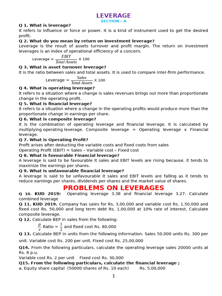 Understanding Financial Leverage Concepts | PDF | Leverage (Finance ...