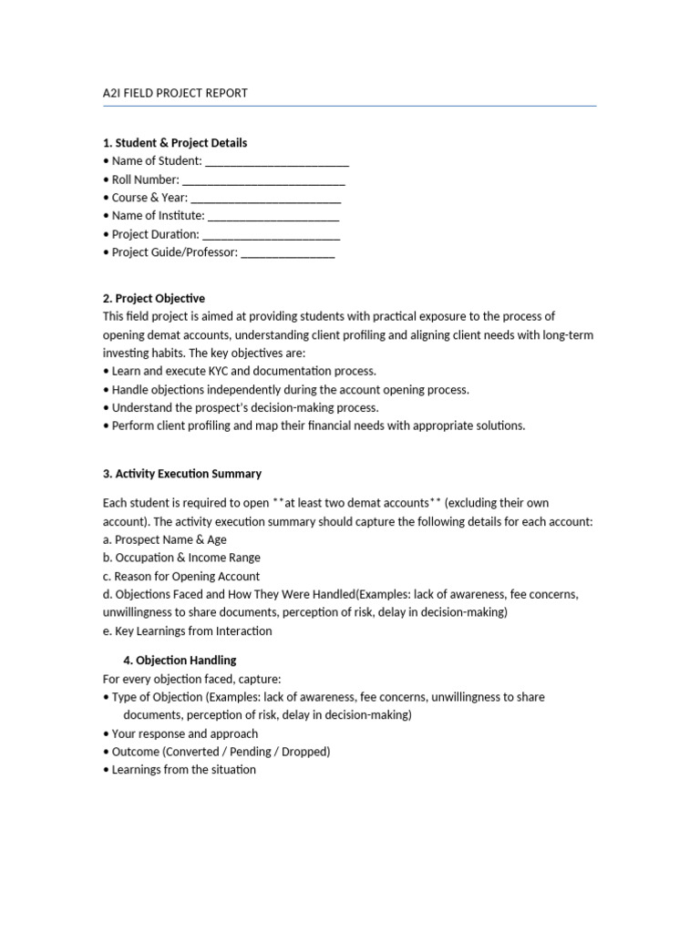A2I Field Project Report Sample | PDF | Decision Making | Risk