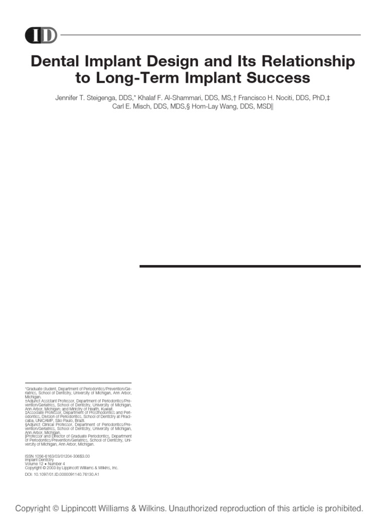 Dental Implant Design and Its Relationship To.11 | PDF | Dental Implant ...