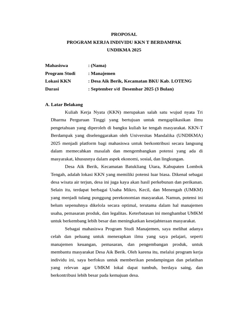 Proposal Kegiatan KKN | PDF