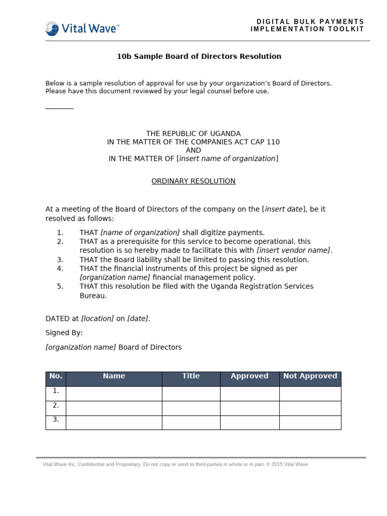 Sample Board of Directors Resolution | PDF