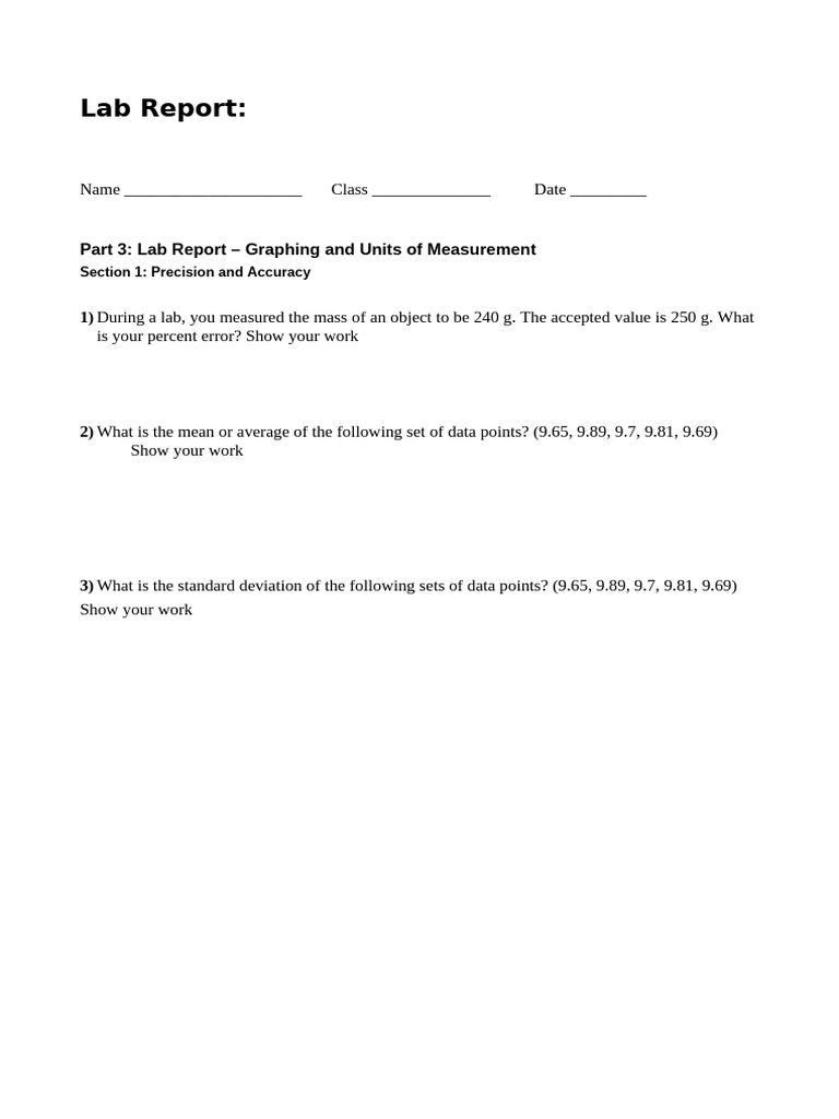 Lab Report No.1 PSCI 1421 | PDF | International System Of Units | Kilogram