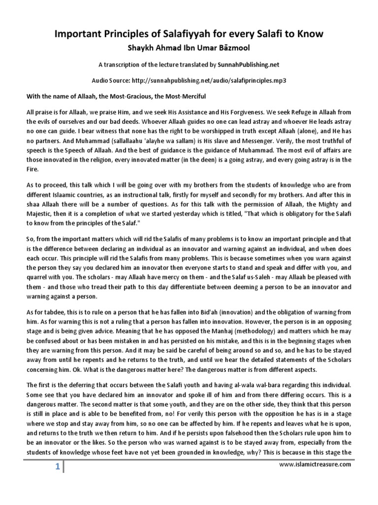 Important Principles of Salafiyyah For Every Salafi To Know | PDF ...