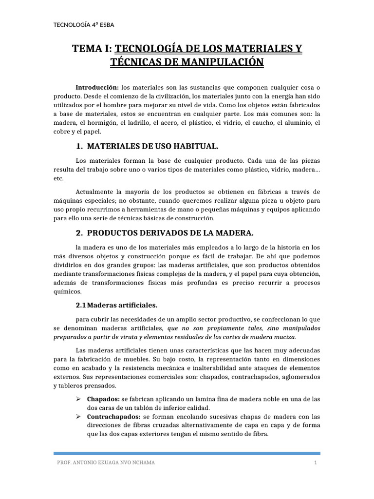 Temario de 4º Esba Tecnología (Autoguardado) - 105341 | PDF | Papel ...