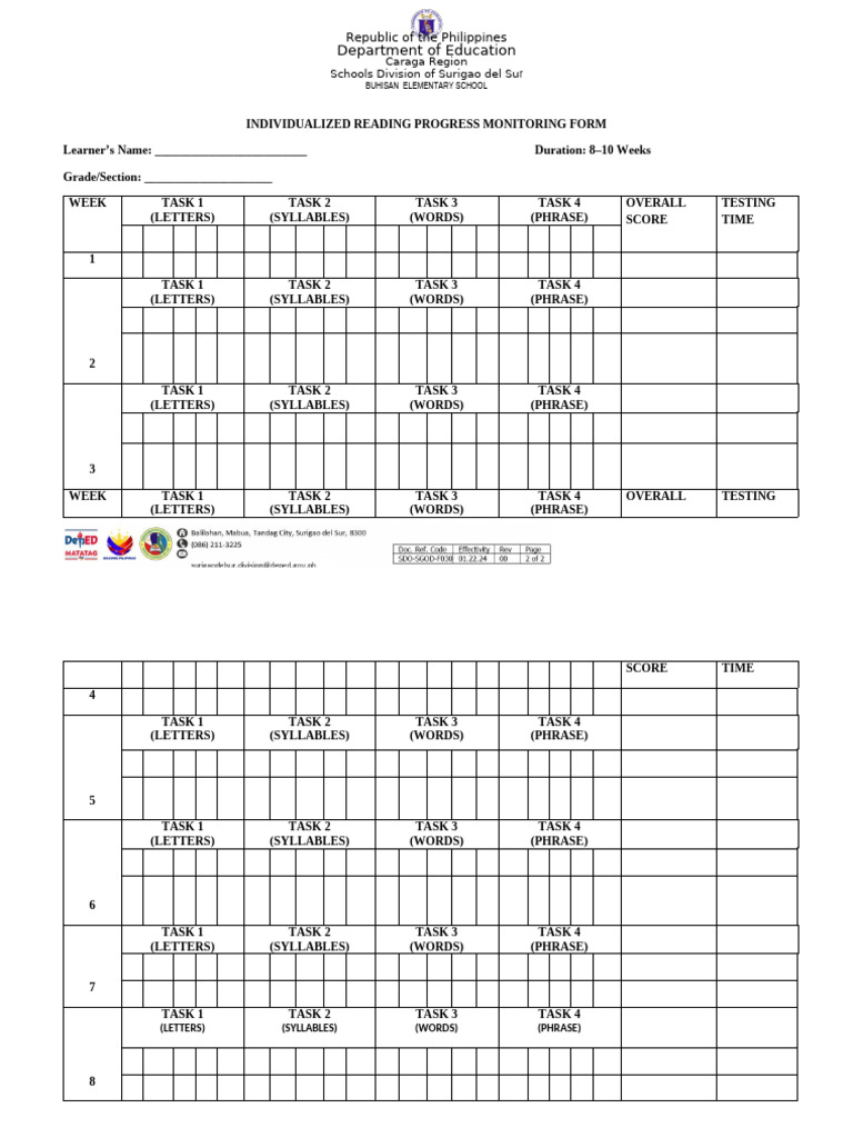 Progress Monitoring Form | PDF | Psycholinguistics | Learning