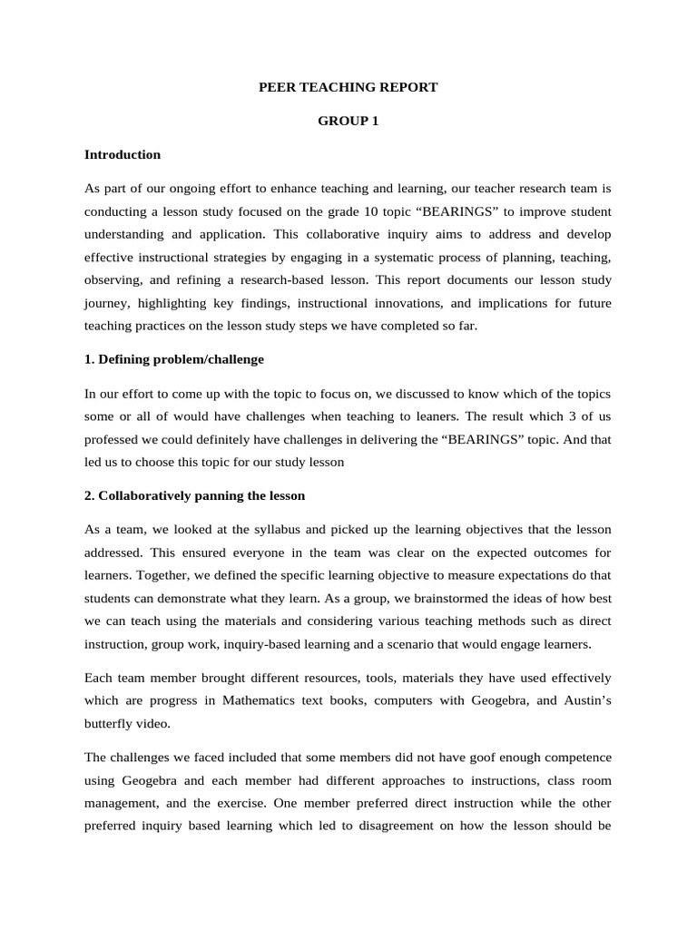 PEER TEACHING REPORT Group 1 | PDF | Learning | Inquiry Based Learning