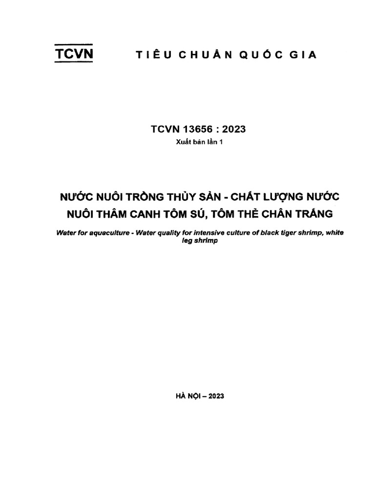 TCVN 13656 2023 TieuChuanNuocnuoiTomnuocMan | PDF