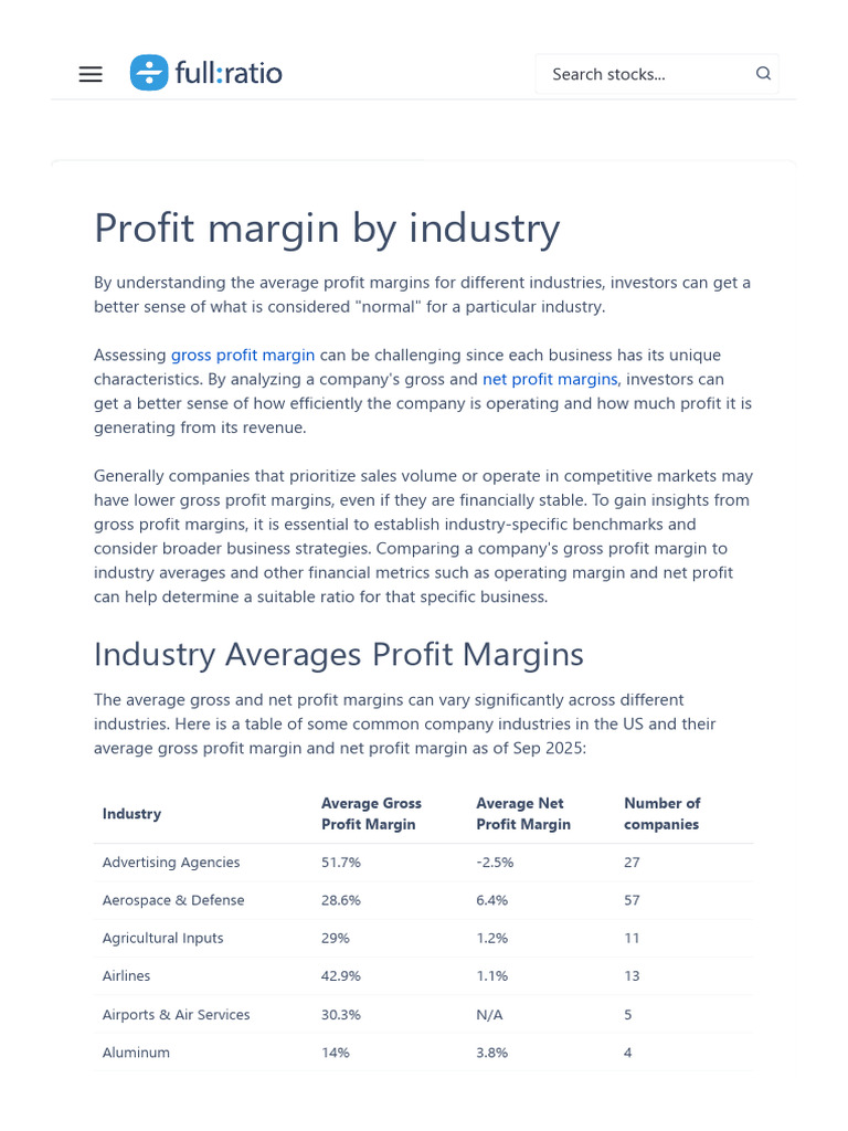 Average Profit Margins by Industry | PDF | Gross Margin | Business ...