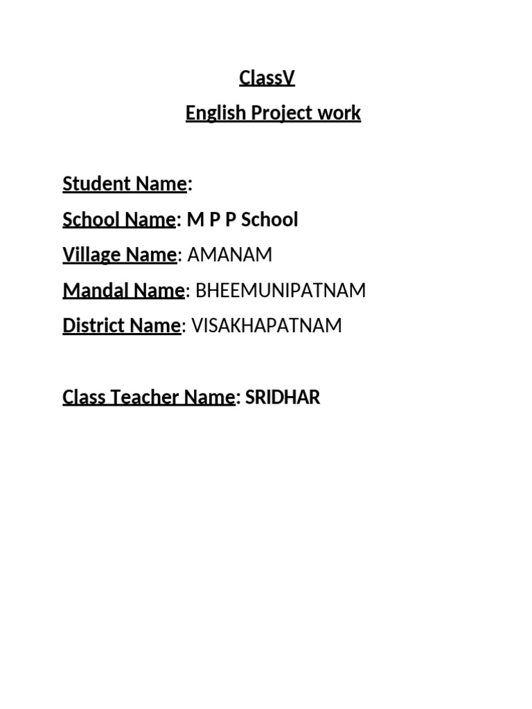 Class 5 English Project Work Guide | PDF | Grammar | Linguistics