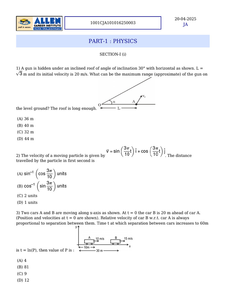Allen Star Batch Physics Test Paper | PDF | Ionic Bonding | Force