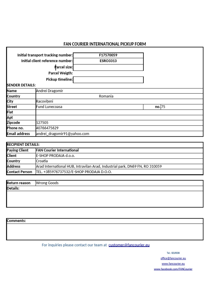 Pickup Form-Andrei Dragomir | PDF