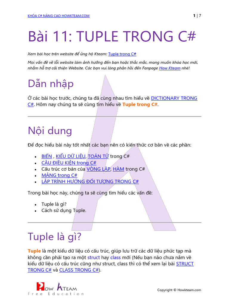 Bài 11 - Tuple Trong C# | PDF
