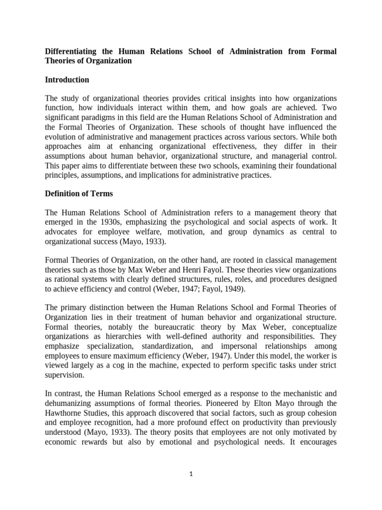 Differentiating The Human Relations School of Administration From ...