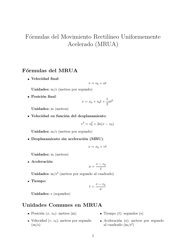 Fórmulas del MRUA y Velocidad | PDF