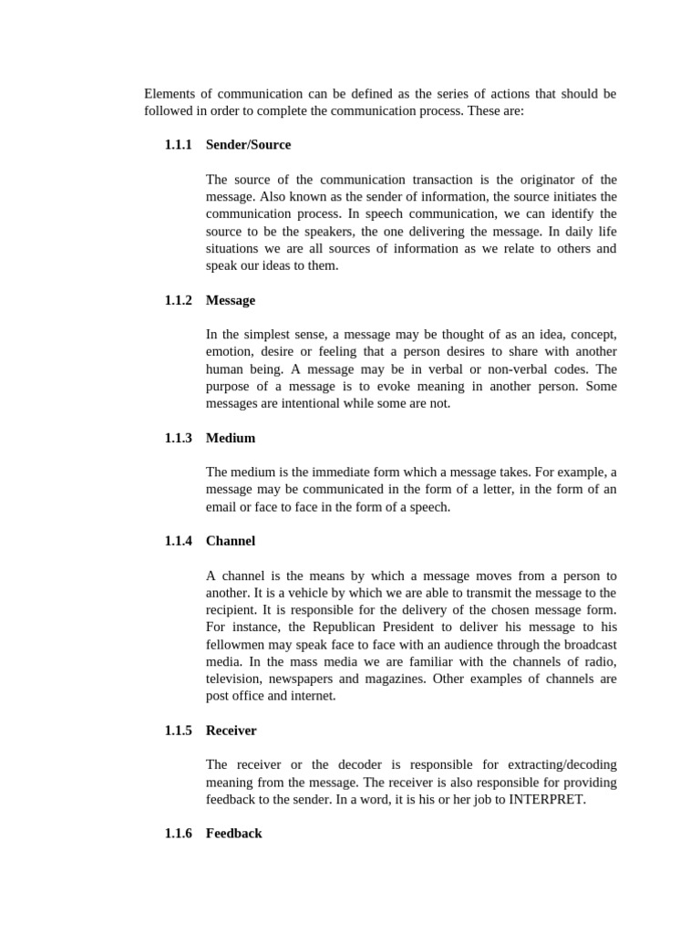 Elements of The Communication Process | PDF | Communication ...