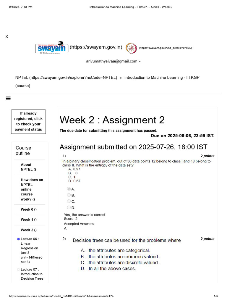 Introduction To Machine Learning - IITKGP - Unit 5 - Week 2 | PDF | Learning | Applied Mathematics