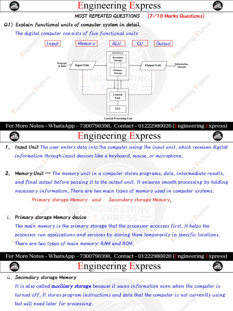 COA Unit-1 Important Questions (?? ?????) | PDF