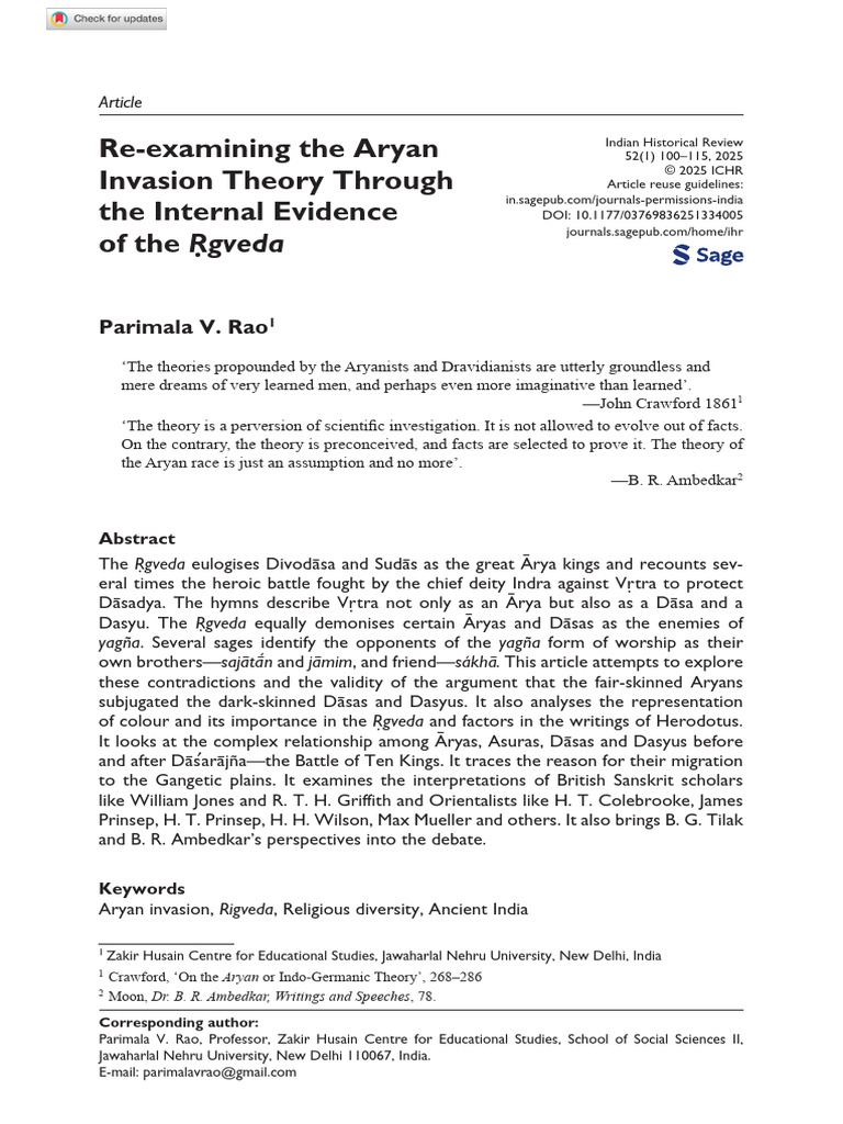 Aryan Invasion Theory in Rigveda Analysis | PDF | Sanskrit