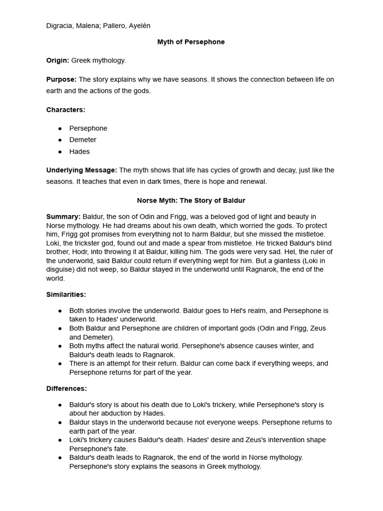 Myth of Persephone | PDF