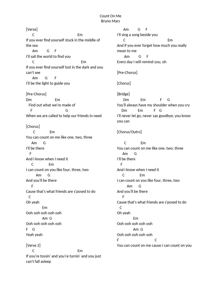 Count On Me Chords | PDF | Song Structure | Music