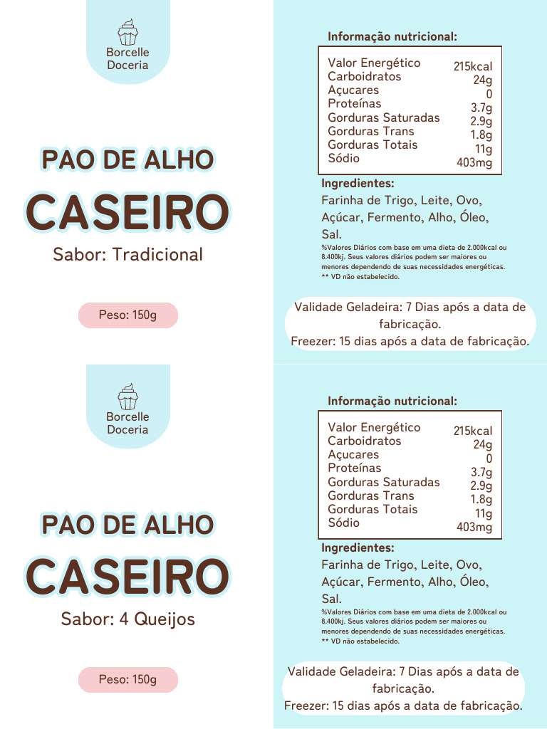 Rótulo Bolo de Pote Sabores Informações Nutricional Bloco de Cor ...