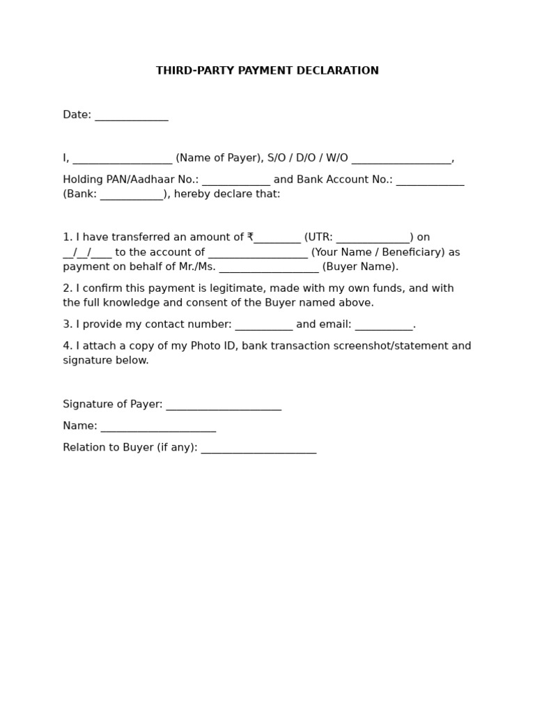 Third-Party Payment Declaration | PDF