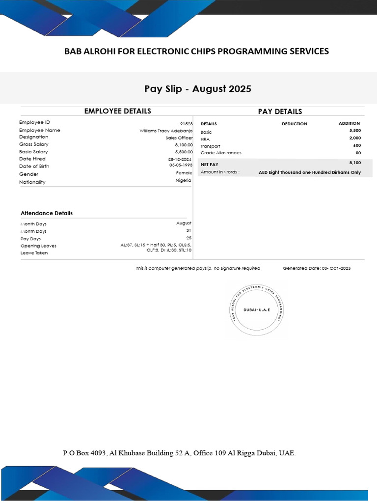 Pay Slip August 2025 | PDF