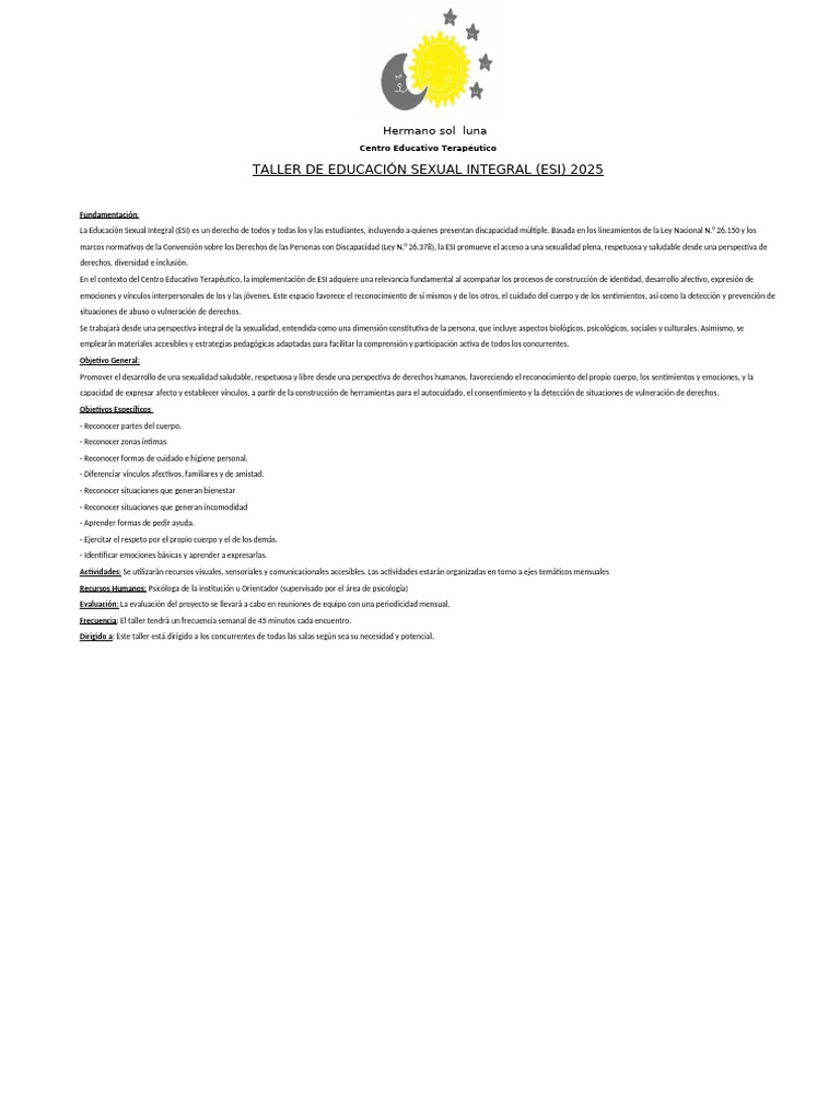 1 Taller ESI 2025 | PDF | Educación sexual | Invalidez
