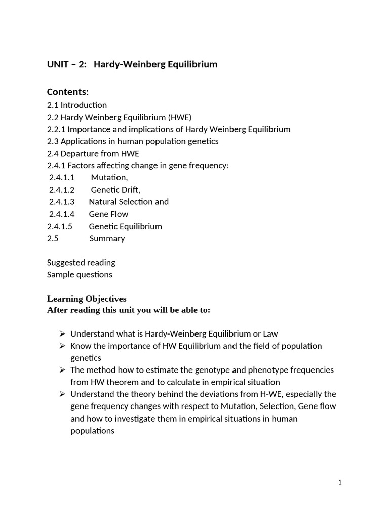 Hardy-Weinberg Equilibrium Explained | PDF | Allele | Genotype