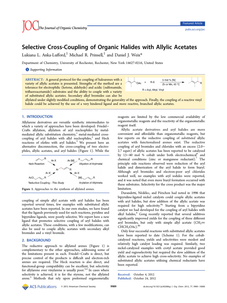 Weix Et Al 2012 Selective Cross Coupling of Organic Halides With ...