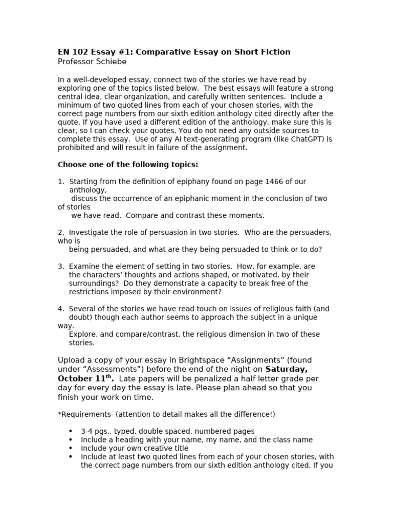 Comparative Essay On Short Fiction - Fall 2025 | PDF