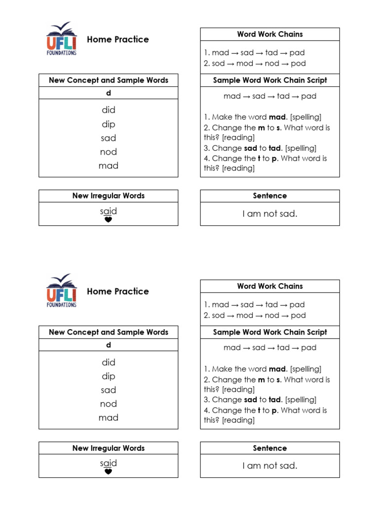 Word Work Chains for Home Practice | PDF