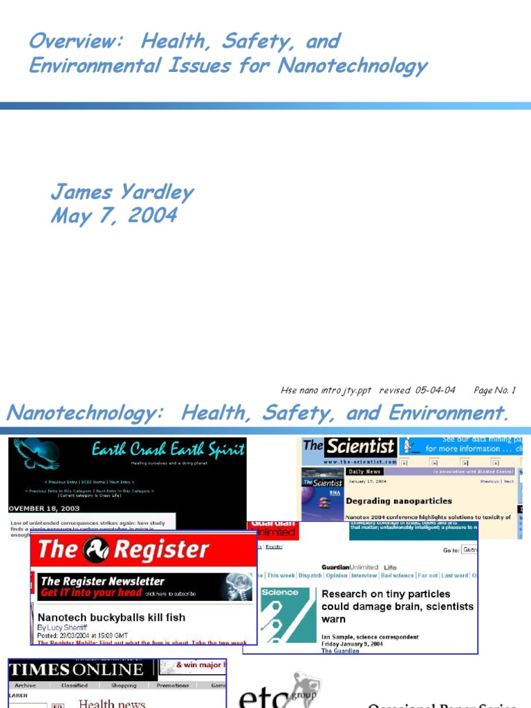 Overview: Health, Safety, and Environmental Issues For Nanotechnology ...