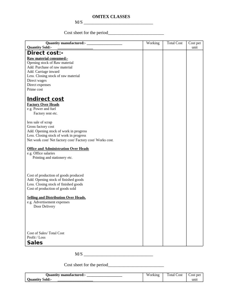 Manufacturing Cost Sheet Template | PDF | Computers | Technology ...
