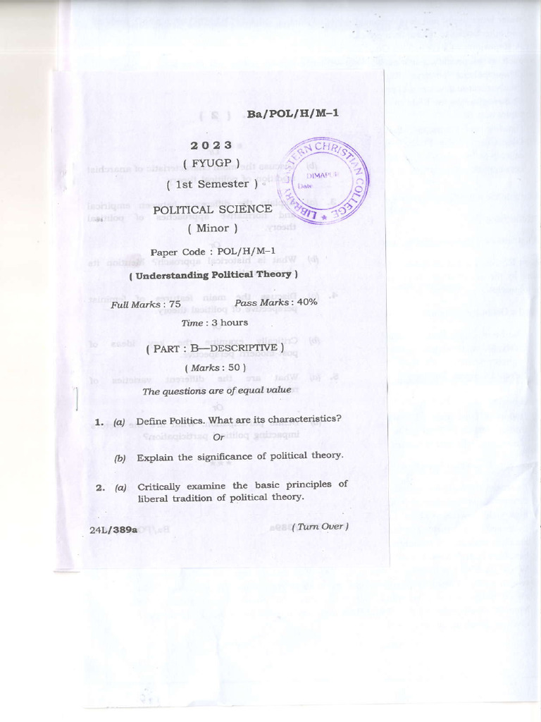 Political Theory Exam Questions 2023 | PDF