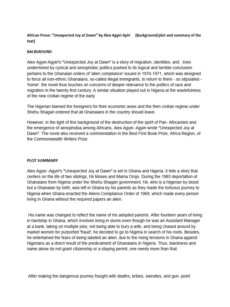 Summary of "Unexpected Joy at Dawn" | PDF | Nigeria | Ghana