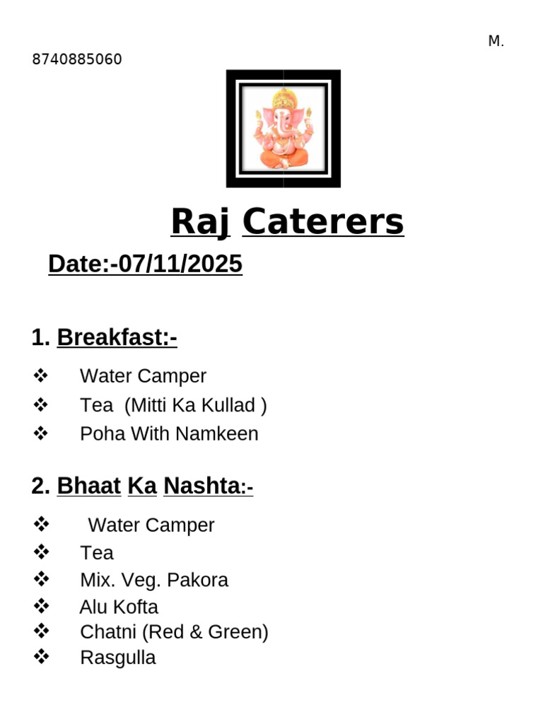 Raj Caterers: Date:-07/11/2025 | PDF
