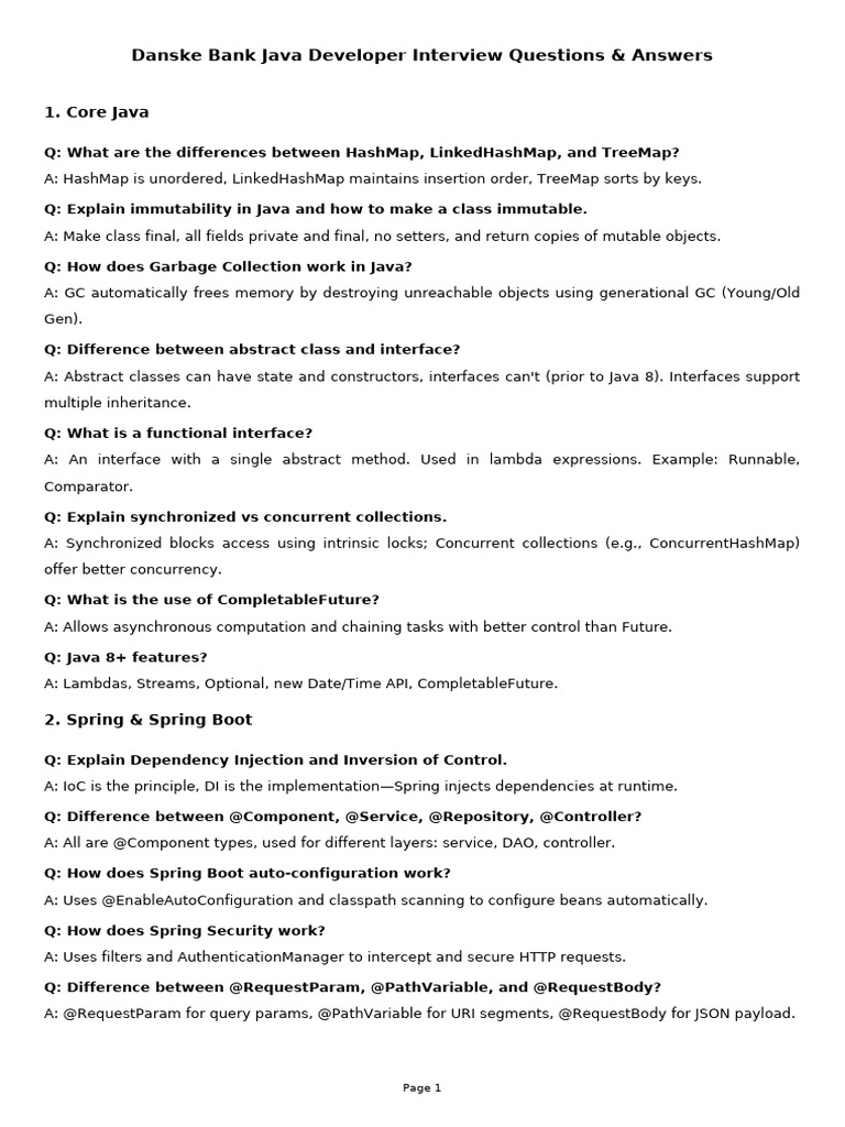 Danske Bank Java Developer Interview Guide | PDF | Class (Computer Programming) | Java ...