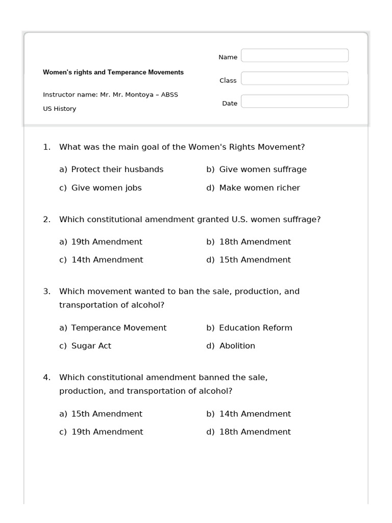 Women's Rights and Temperance Movements | PDF | Women's Rights ...